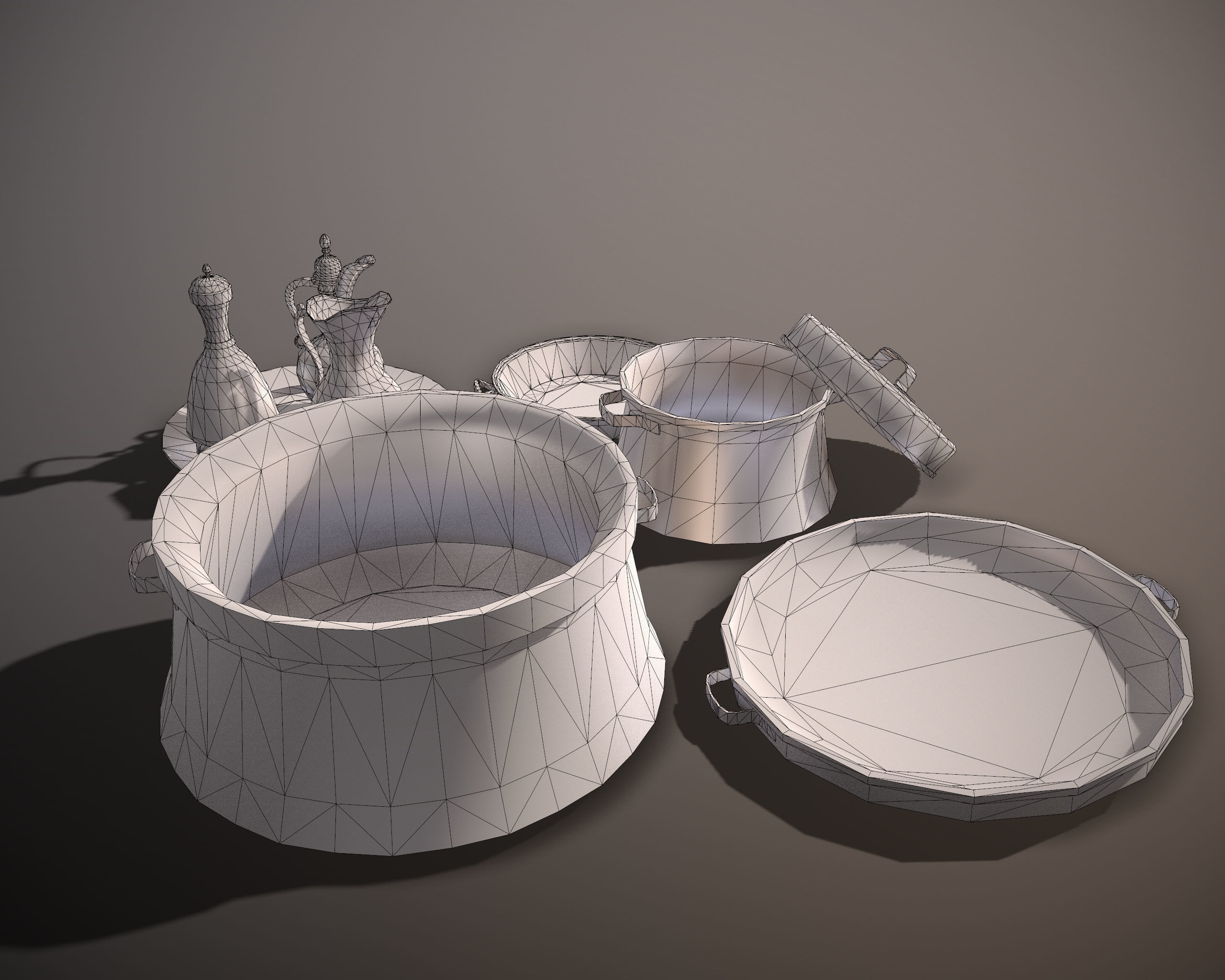 3D model copper Dishes and pitcher Low poly PBR game ready VR / AR ...