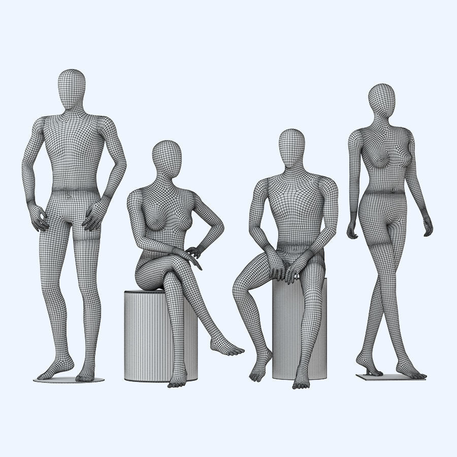 Four faceless mannequins two male and two female 31 3D model | CGTrader