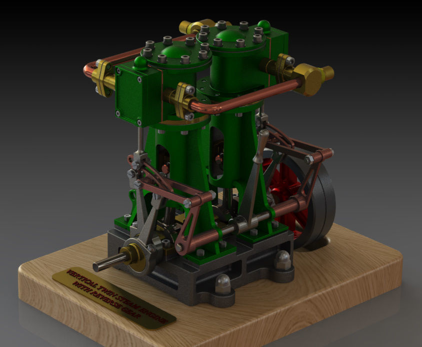 VERTICAL TWIN STEAM ENGINE - WITH REVERSE GEAR 3D model animated rigged ...