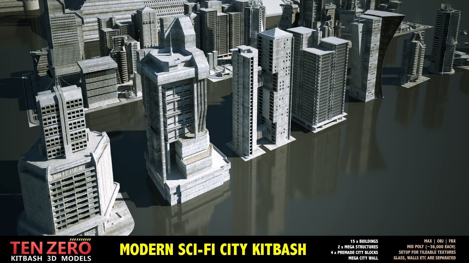 MEGA SCI-FI BUILDINGS KITBASH 3D model | CGTrader