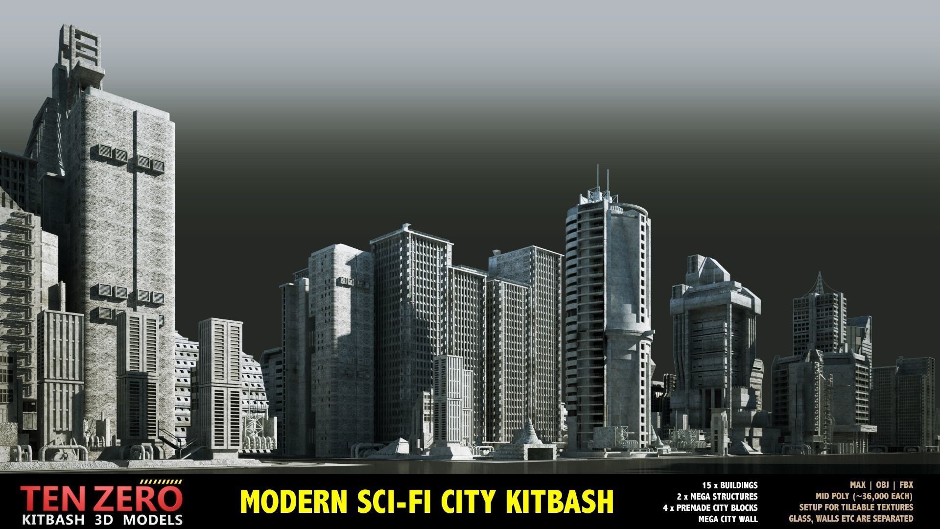 MEGA SCI-FI BUILDINGS KITBASH 3D model | CGTrader