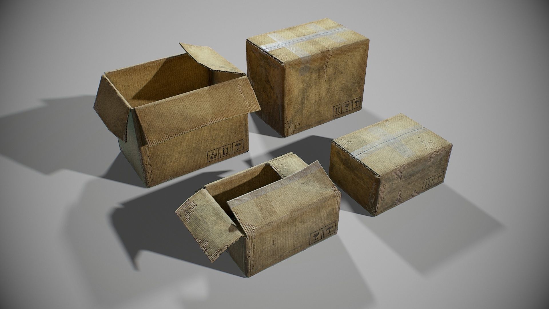 3D model PBR Old Cardboard Boxes Set VR / AR / low-poly | CGTrader