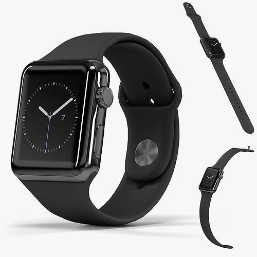 Apple Watch Space Black Stainless Steell Case Black Sport Band 3D model ...
