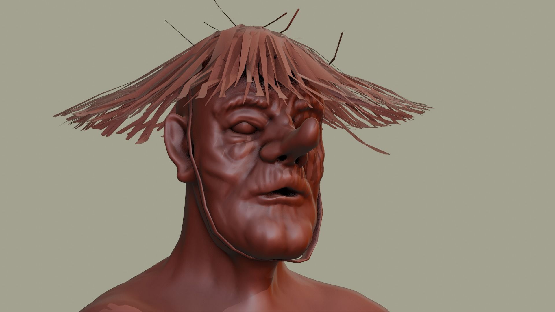 high poly tengu man with straw hat 3D model | CGTrader