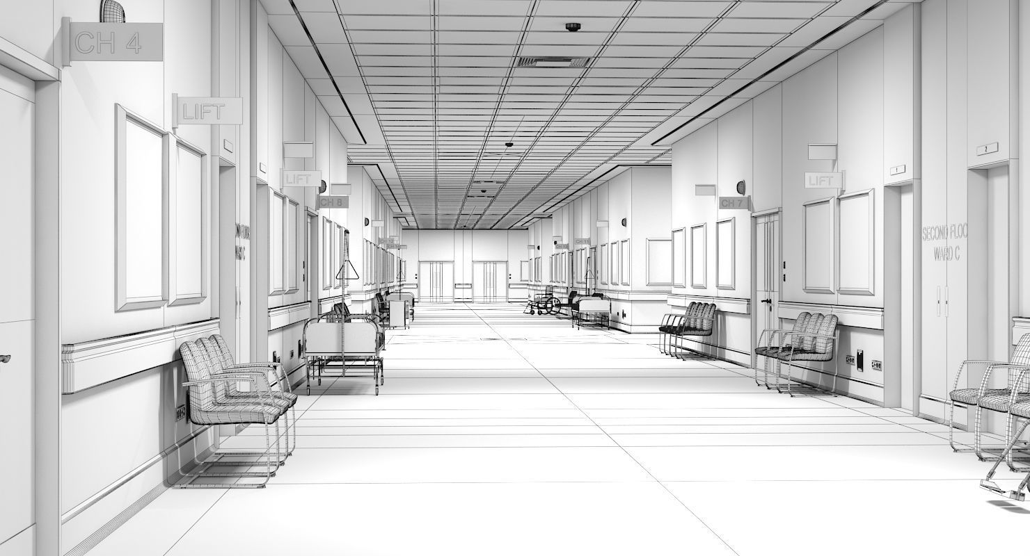 Hospital Hallway 2 Modular 3D model | CGTrader