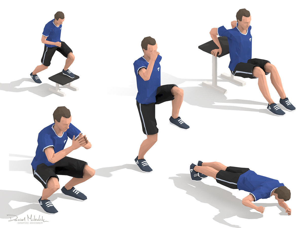 3D model Exercise Animations Bundle Humanoid VR / AR / low-poly rigged ...