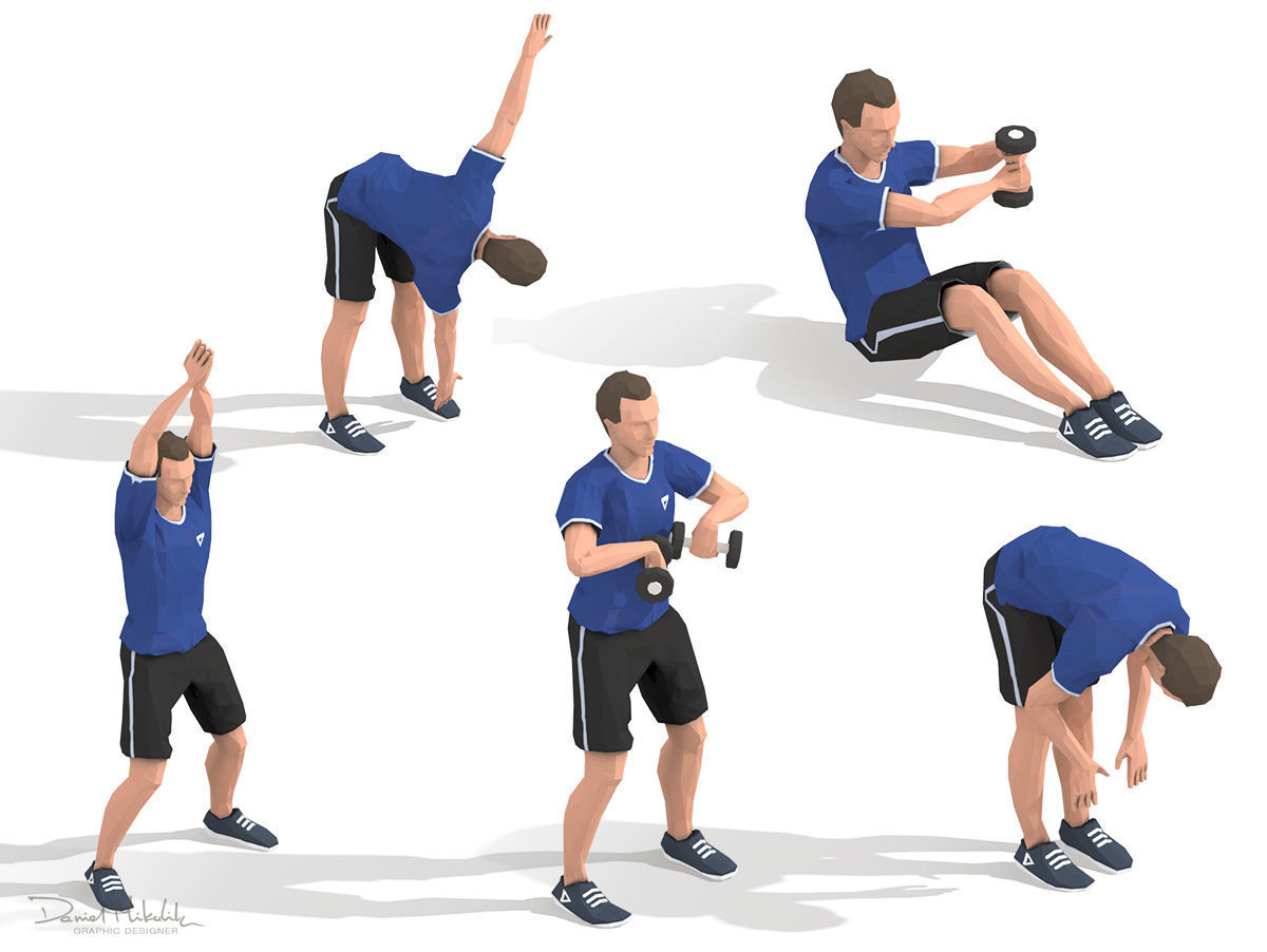 3D model Exercise Animations Bundle Humanoid VR / AR / low-poly rigged ...