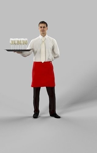 3D model Romance A Male Waiter While Holding A Tray VR / AR / low-poly ...