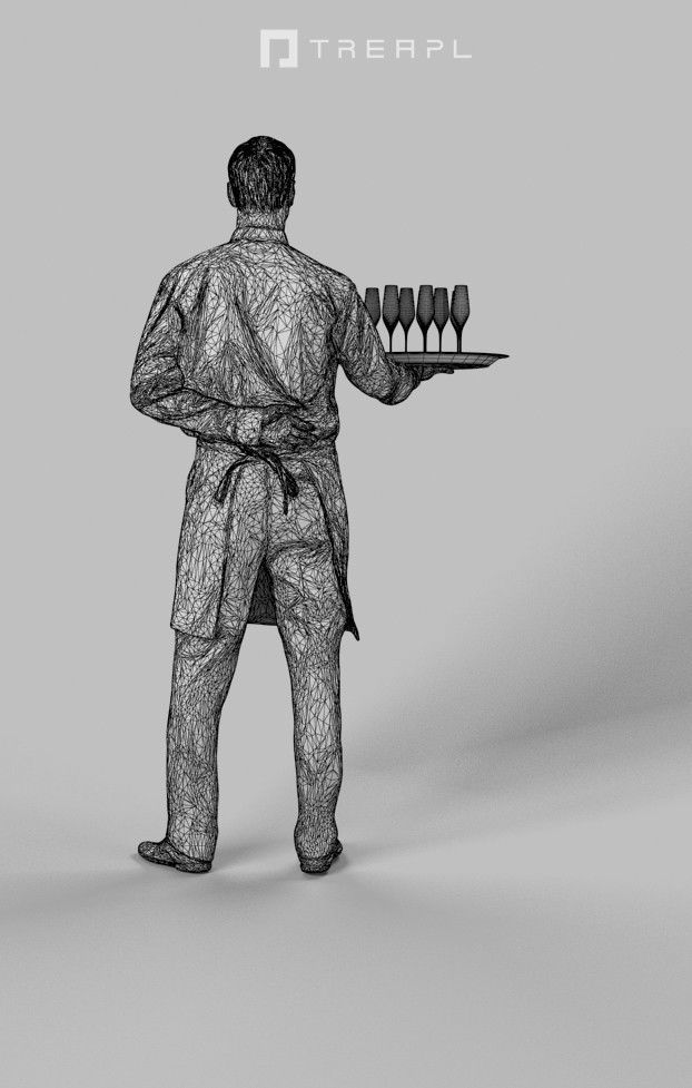 3D model Romance A Male Waiter While Holding A Tray VR / AR / low-poly ...