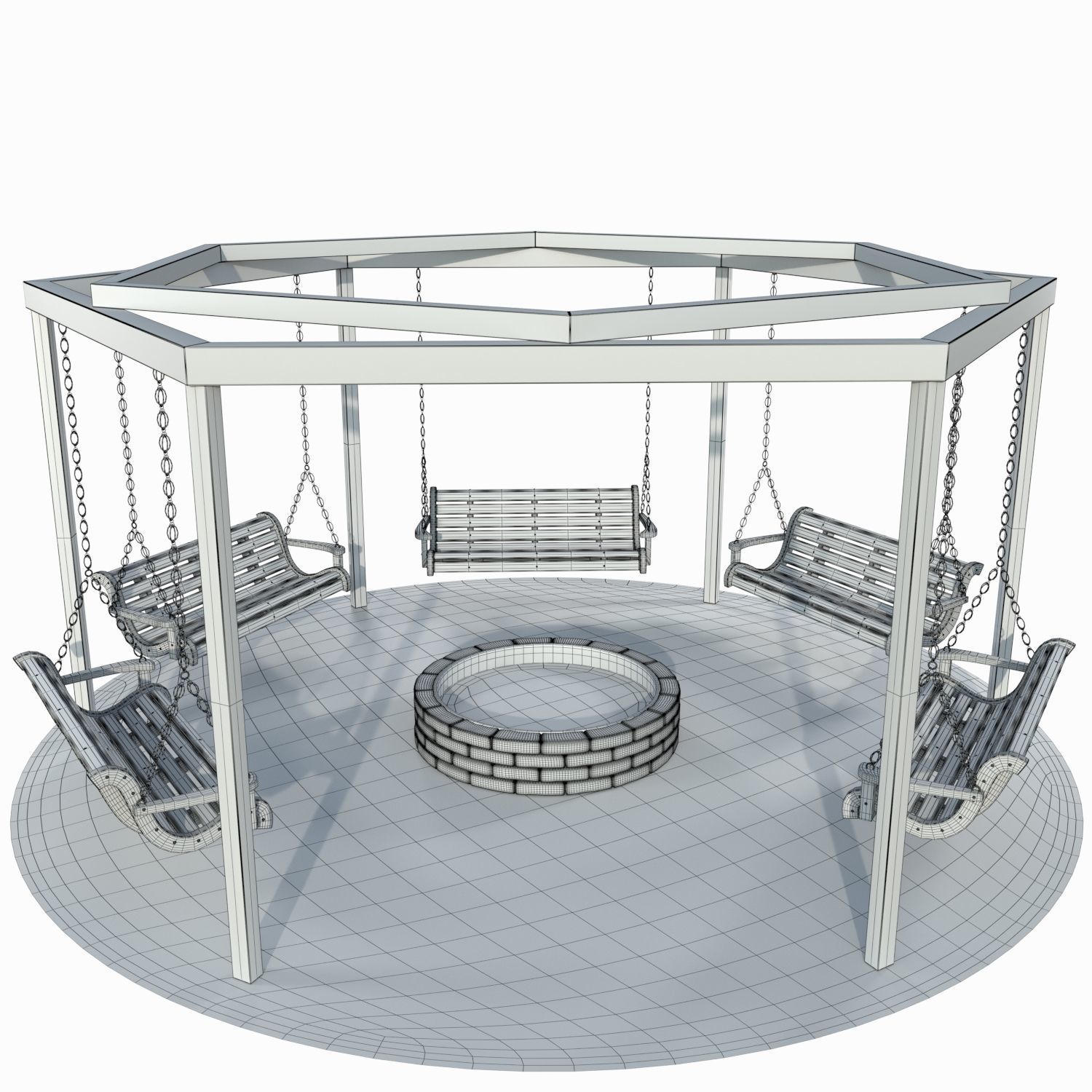 Swing benches around well 3D model | CGTrader
