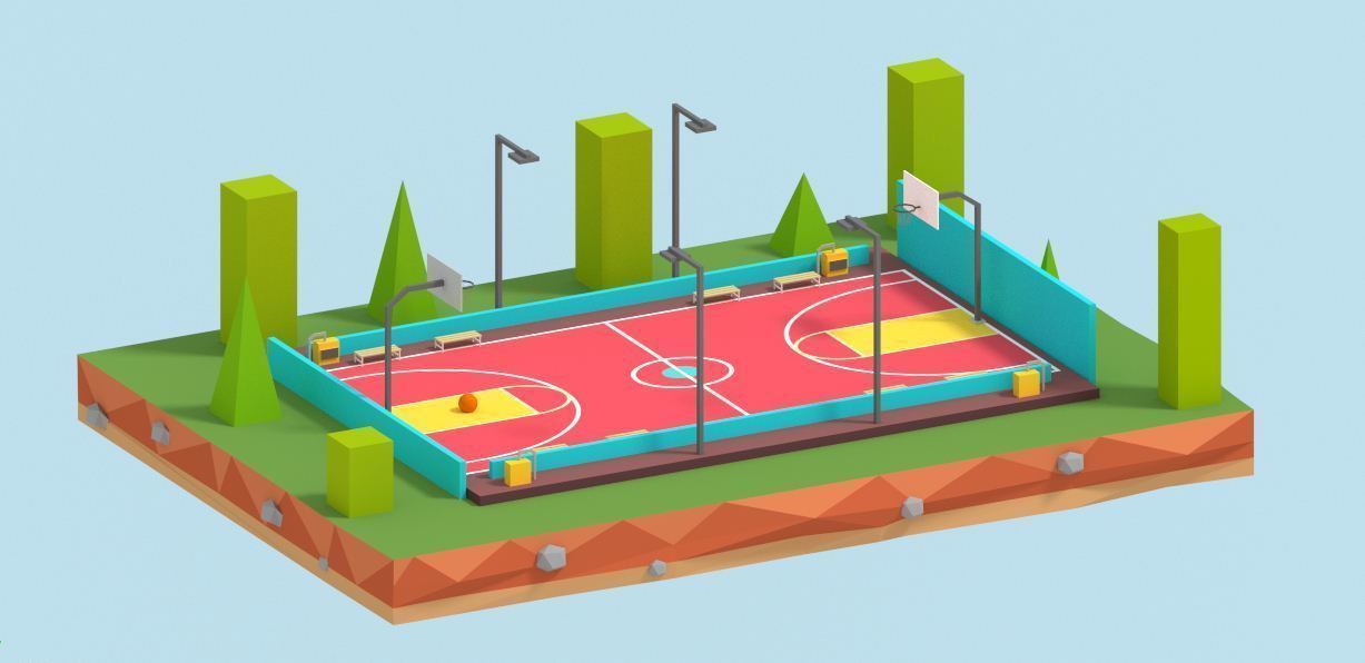 3D model Cartoon Low Poly Basketball Court Low VR / AR / low-poly ...