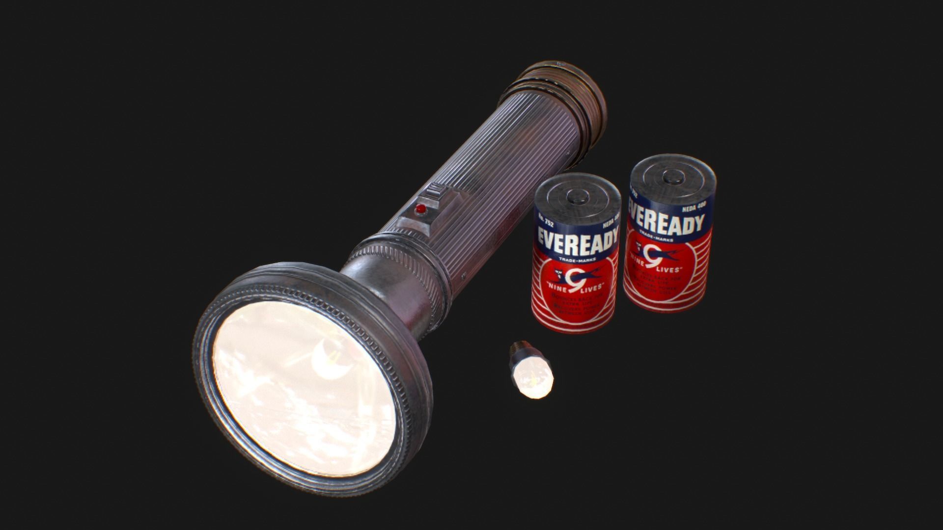3D model Vintage Police Flashlight with Batteries and Bulb VR / AR ...