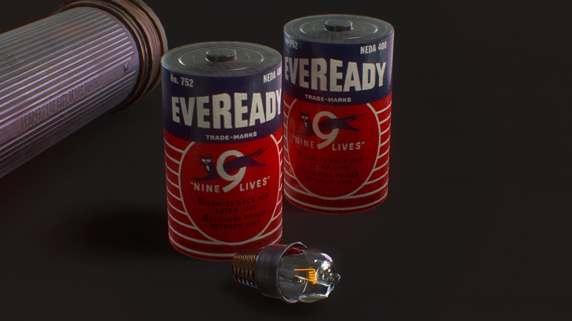 3D model Vintage Police Flashlight with Batteries and Bulb VR / AR ...