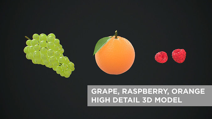 GRAPE - RASPBERRY - ORANGE HIGH DETAIL 3D model | CGTrader