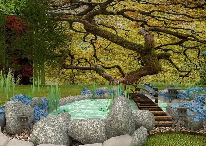 japanese garden bond lake 3D model | CGTrader