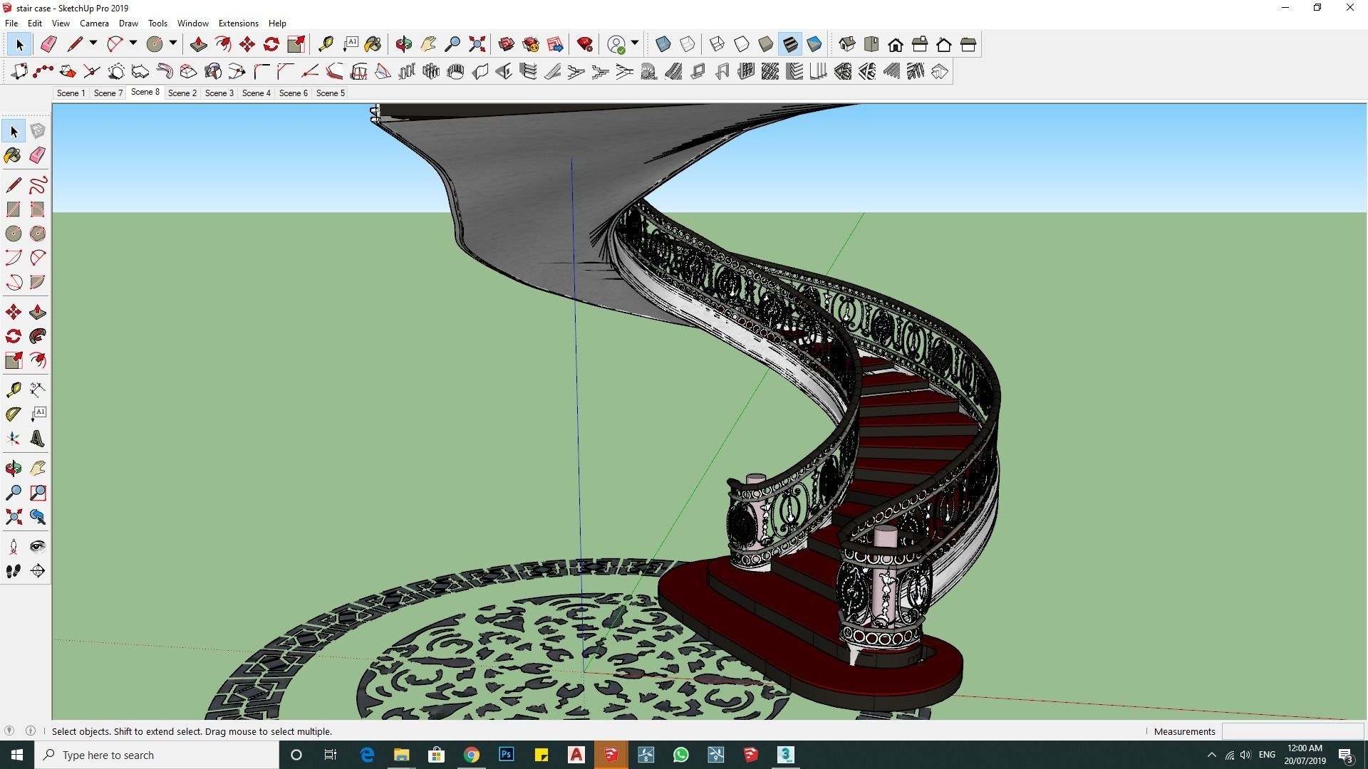 Classical stair case sketchup model 3D model | CGTrader