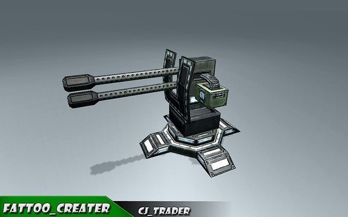 3D model Lowpoly Mobile turret machine gun animated rig 3d model VR ...