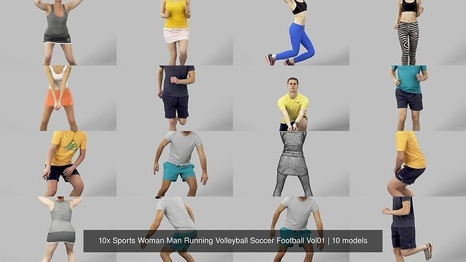 10x Sports Woman Man Running Volleyball Soccer Football Vol01 3D Model ...