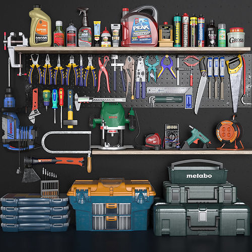 3D model garage tools set 3 VR / AR / low-poly | CGTrader