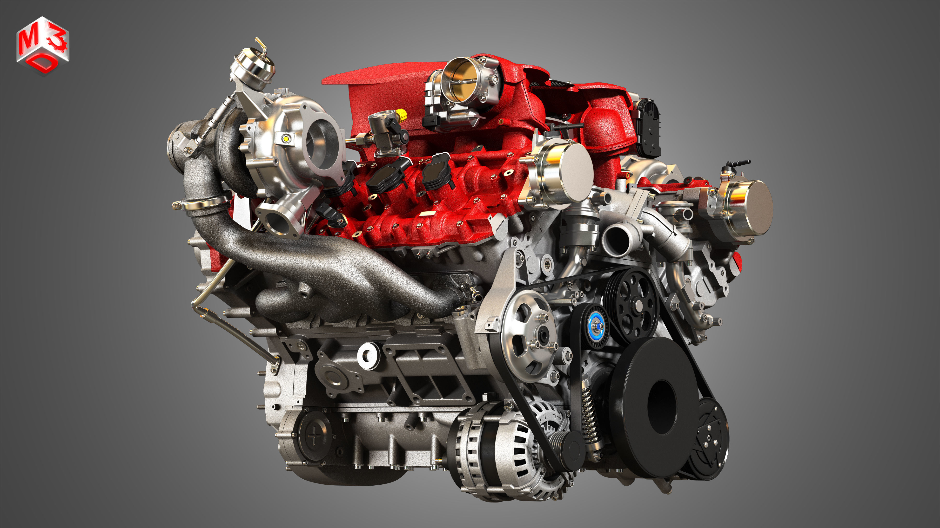 488 GTB Engine - V8 Twin Turbo Engine 3D model | CGTrader