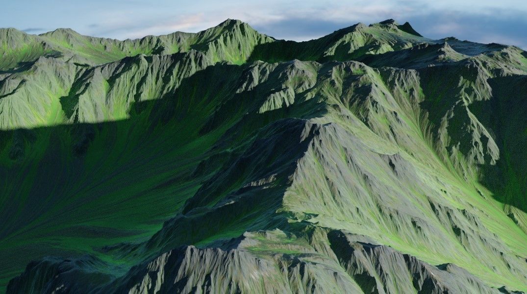 Mountainous green terrain 16k free 3D model | CGTrader