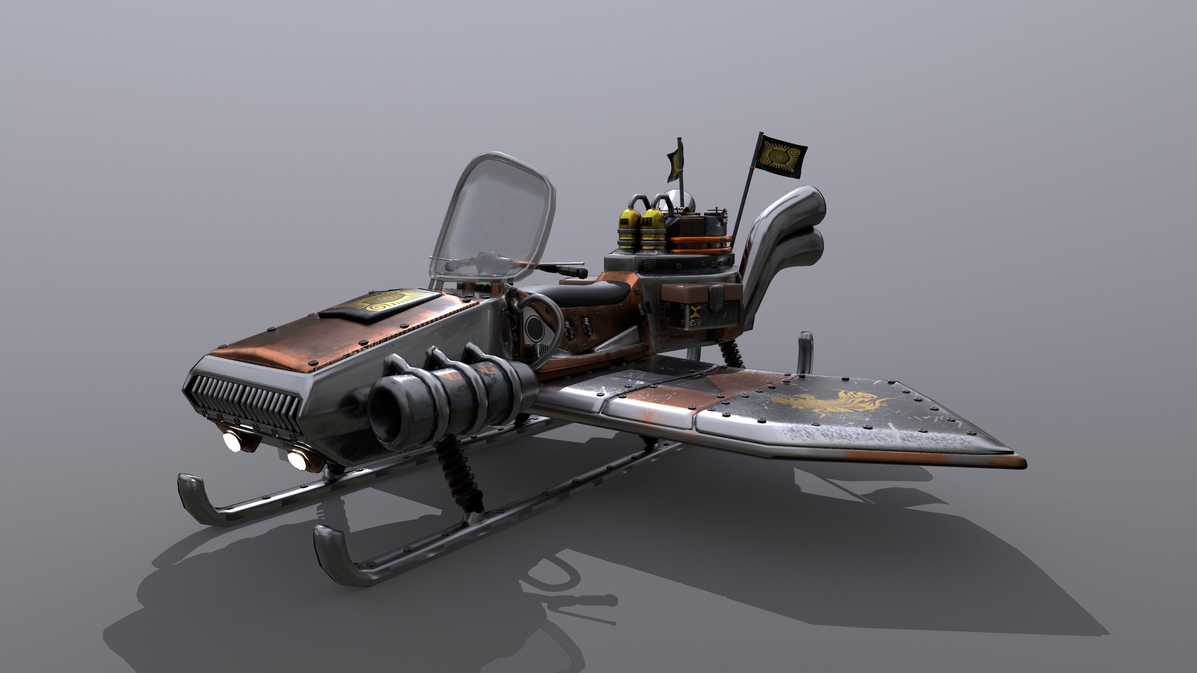 Flying steampunk motorcycle 3D model | CGTrader