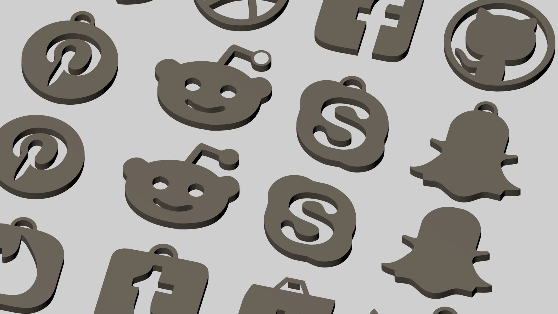 Social media and popular app logos keychain pack 3D model 3D printable ...