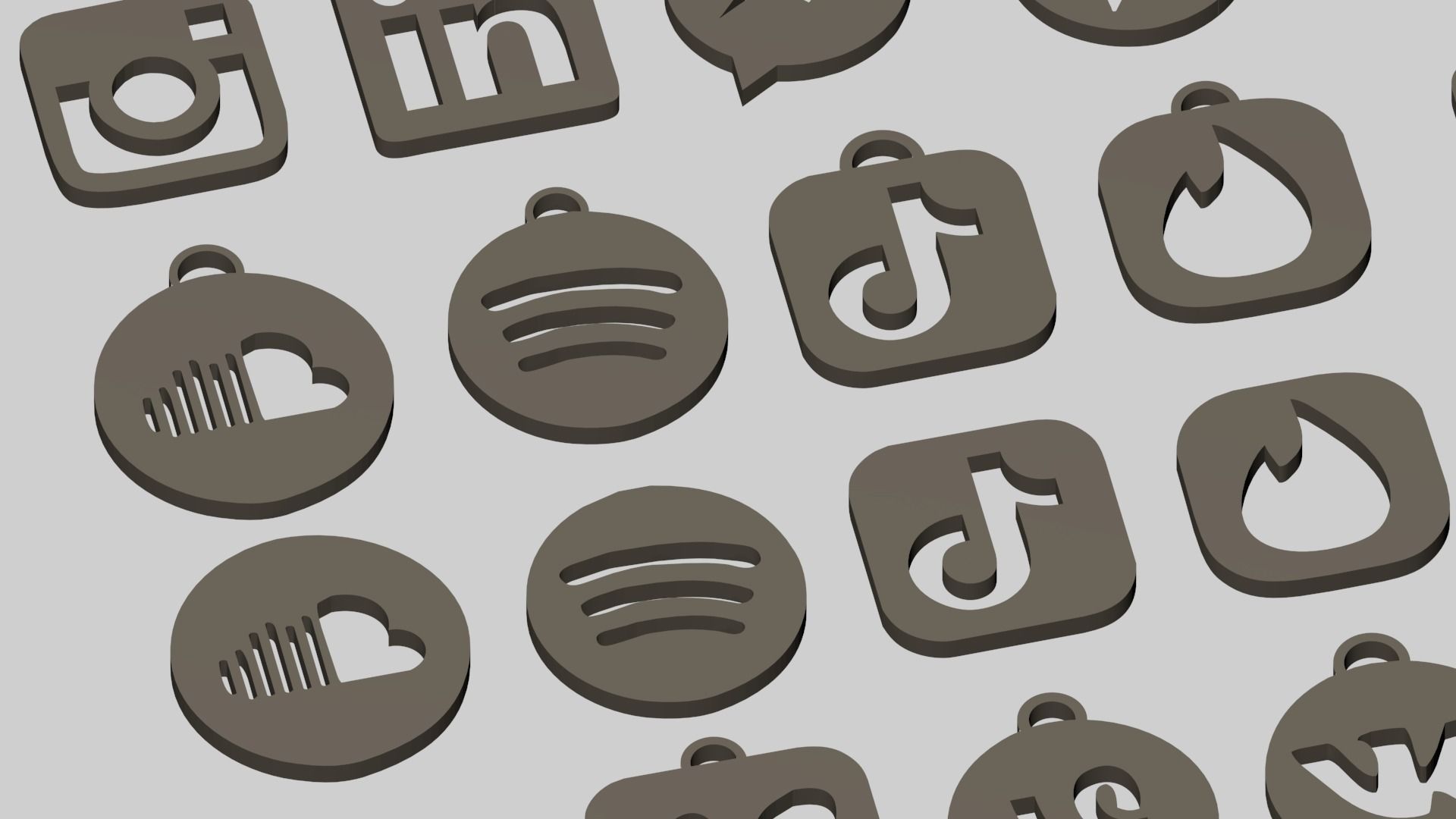 Social media and popular app logos keychain pack 3D model 3D printable ...