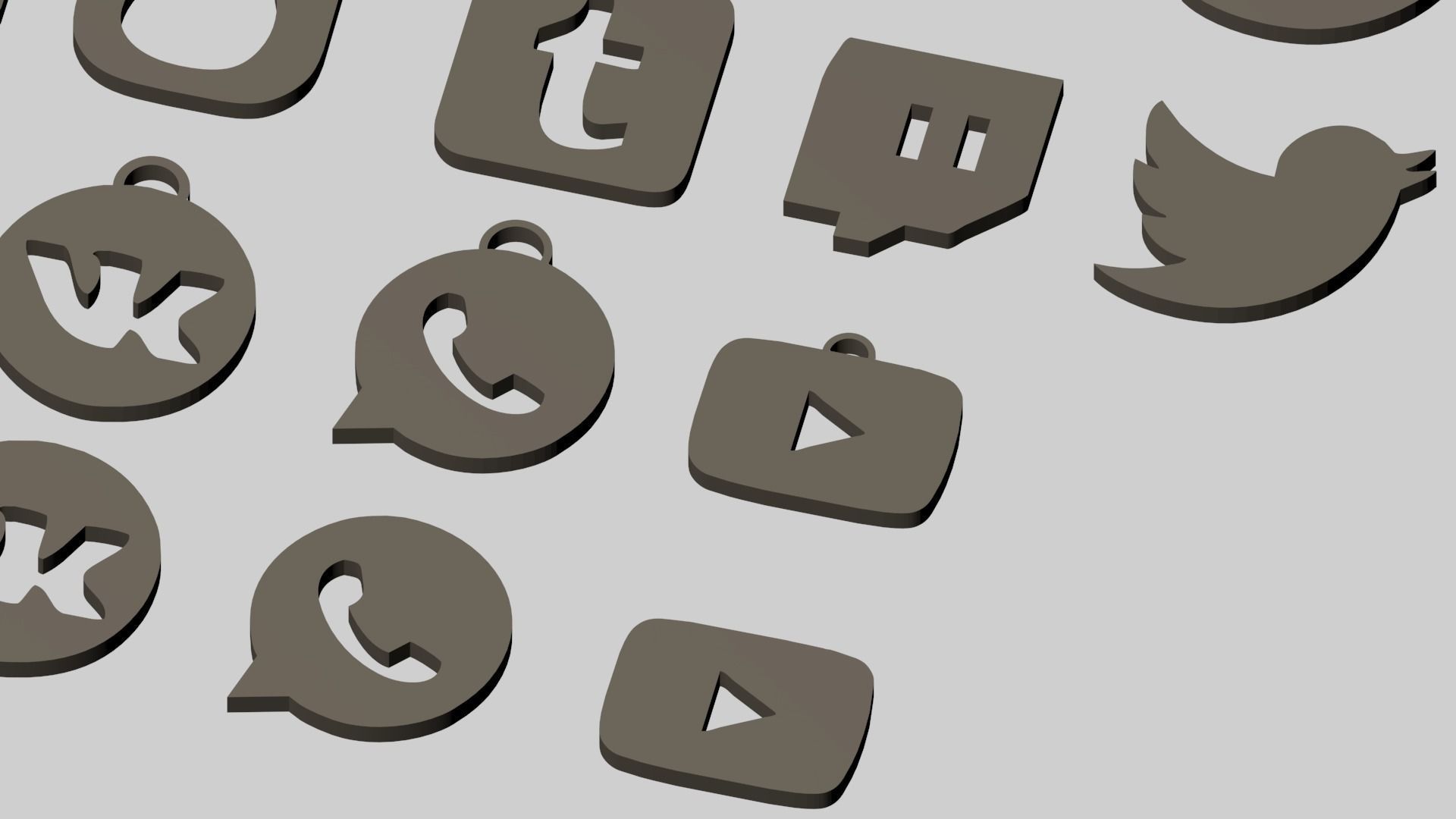 Social media and popular app logos keychain pack 3D model 3D printable ...