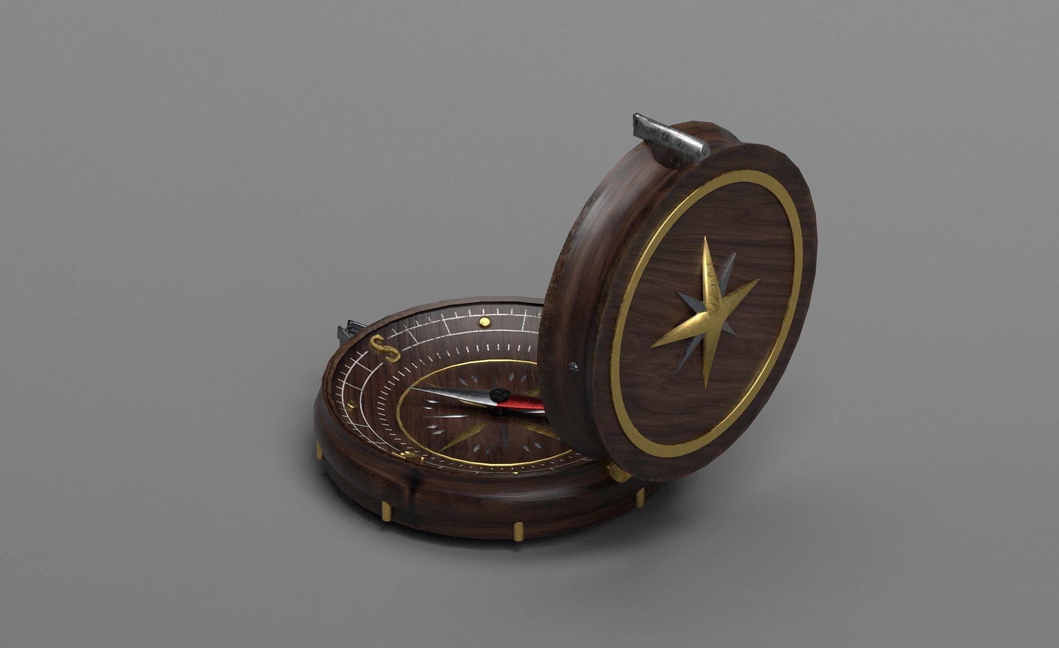 3D model Vintage Wood Compass - Low-poly - UE4 ready - 4k PBR VR / AR ...