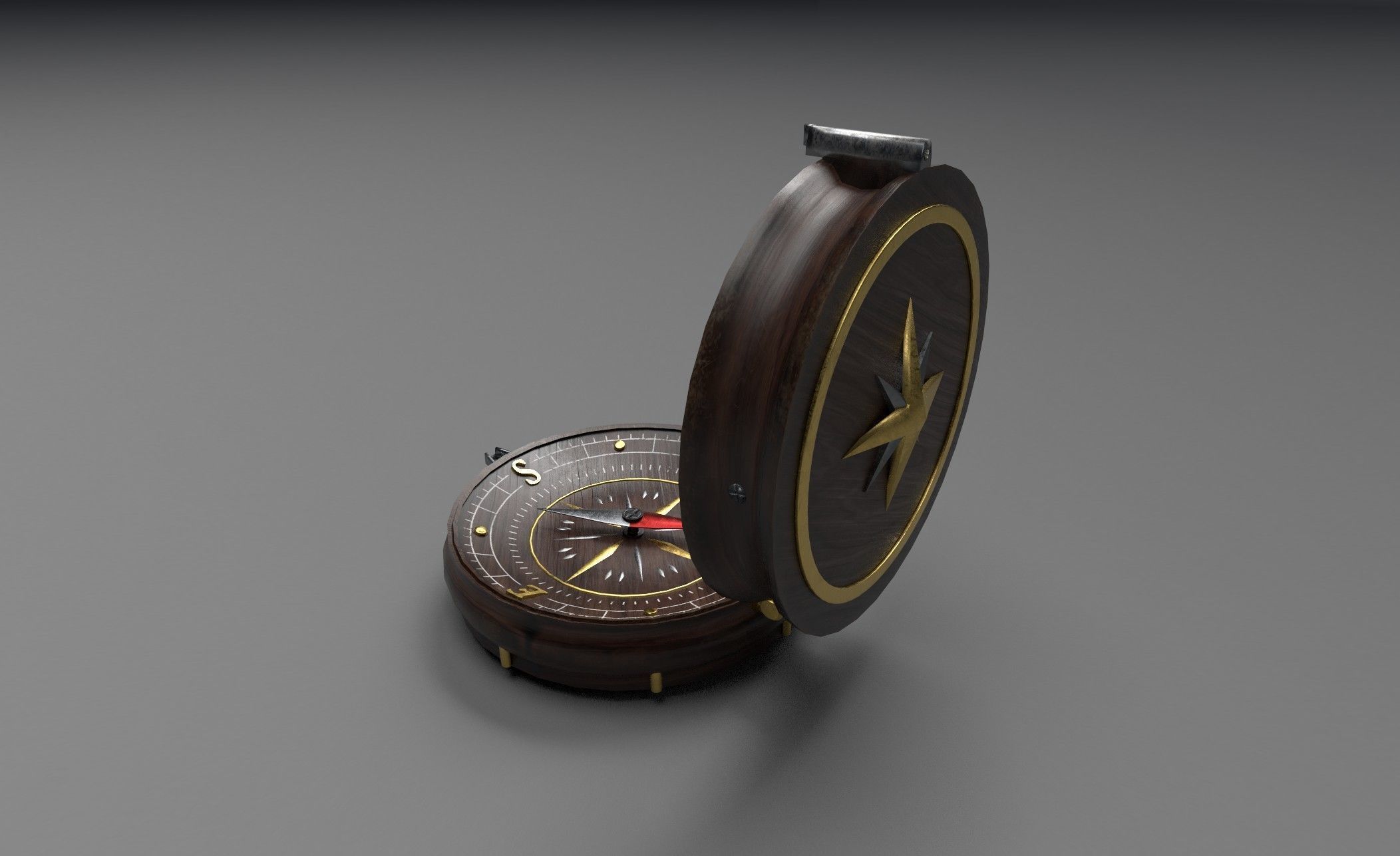 3D model Vintage Wood Compass - Low-poly - UE4 ready - 4k PBR VR / AR ...