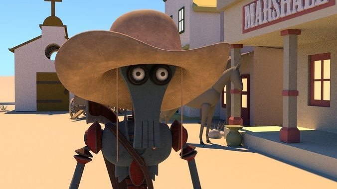3D model Robot cartoon character wearing cowboy hat VR / AR / low-poly ...