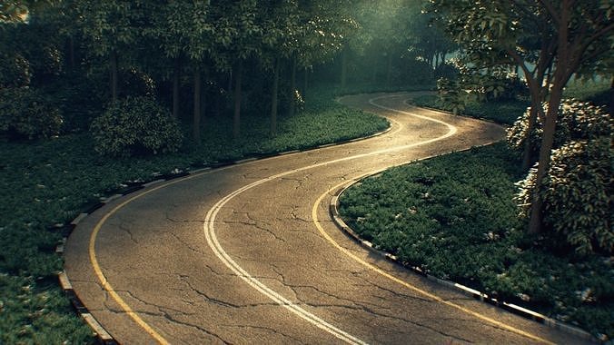 Realistic road winding in forest 3D model | CGTrader