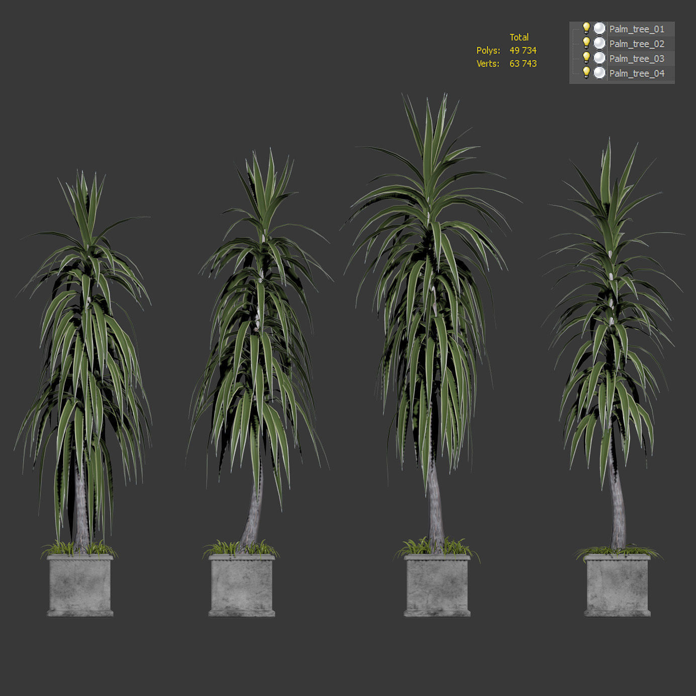 Collection of palm trees in concrete pots - 4 models 3D model | CGTrader