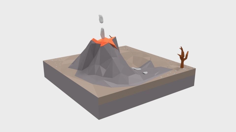 3D model Low Poly Cartoon Volcano Scene VR / AR / low-poly | CGTrader