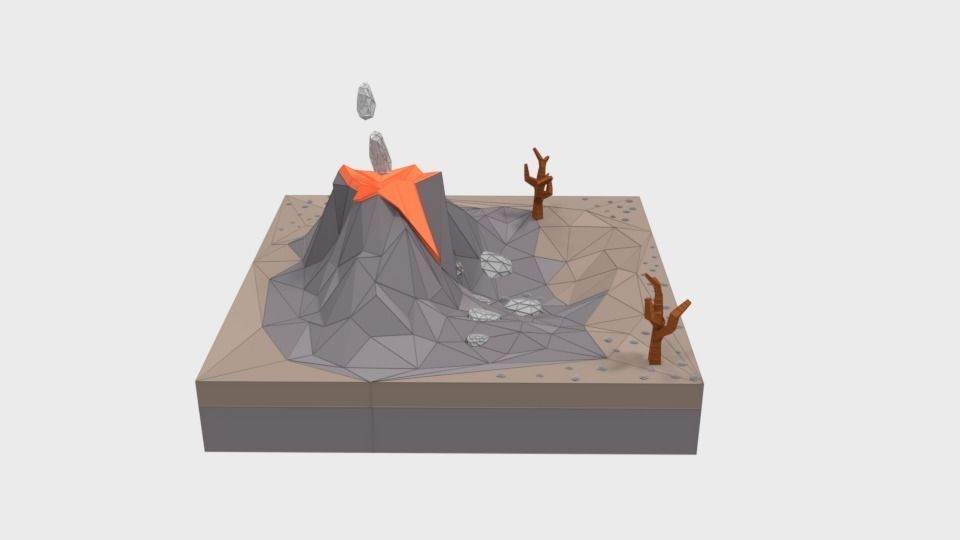 3D model Low Poly Cartoon Volcano Scene VR / AR / low-poly | CGTrader