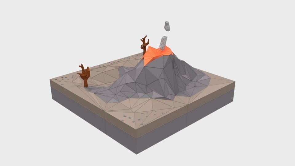 3D model Low Poly Cartoon Volcano Scene VR / AR / low-poly | CGTrader