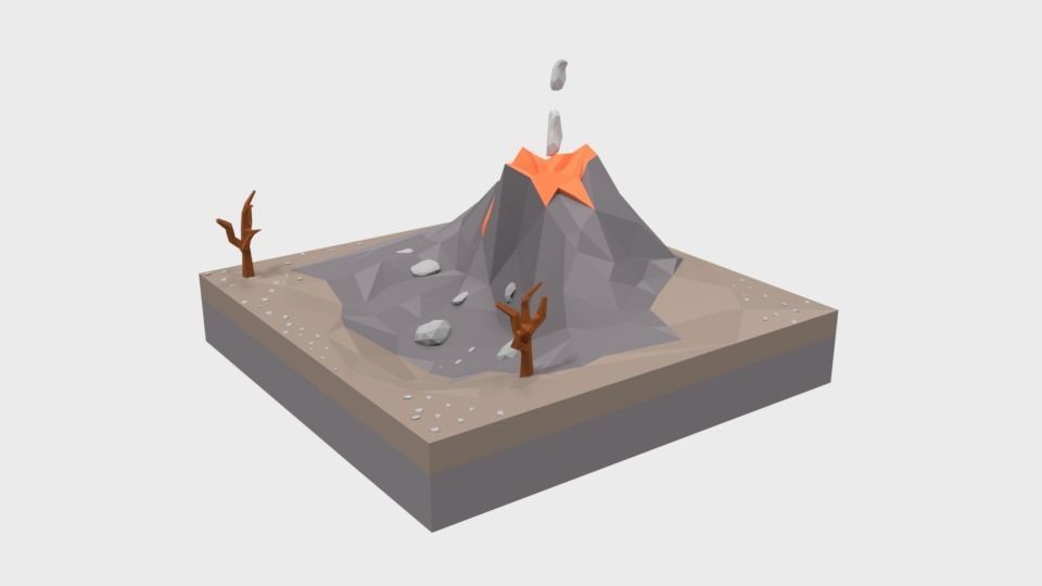 3D model Low Poly Cartoon Volcano Scene VR / AR / low-poly | CGTrader