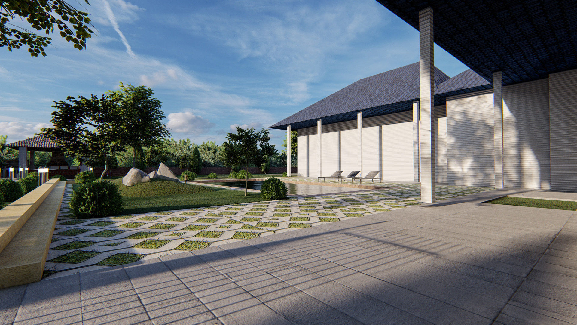 BACKYARD DESIGN OF MODERN HOUSE 3D model | CGTrader