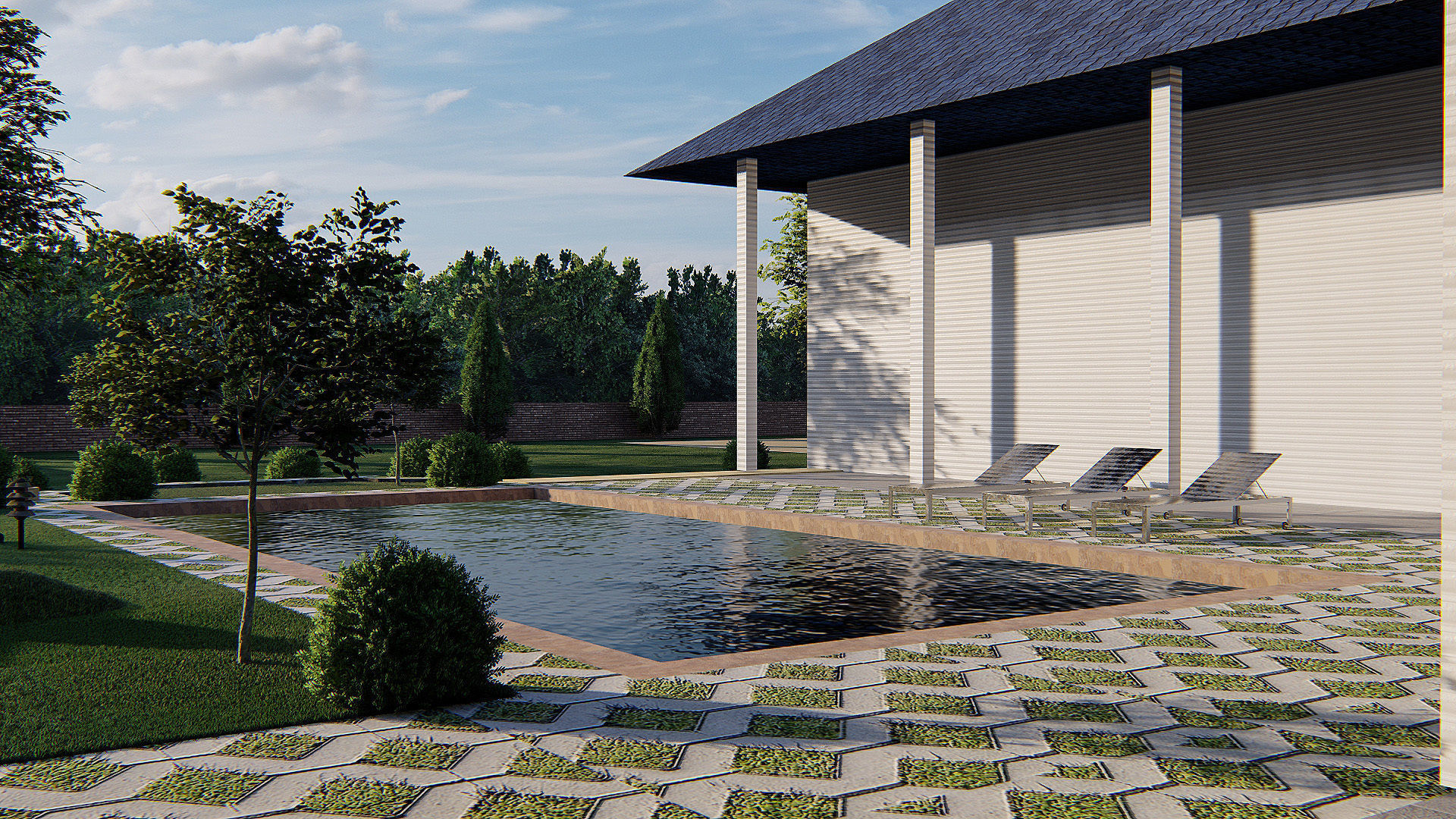 BACKYARD DESIGN OF MODERN HOUSE 3D model | CGTrader
