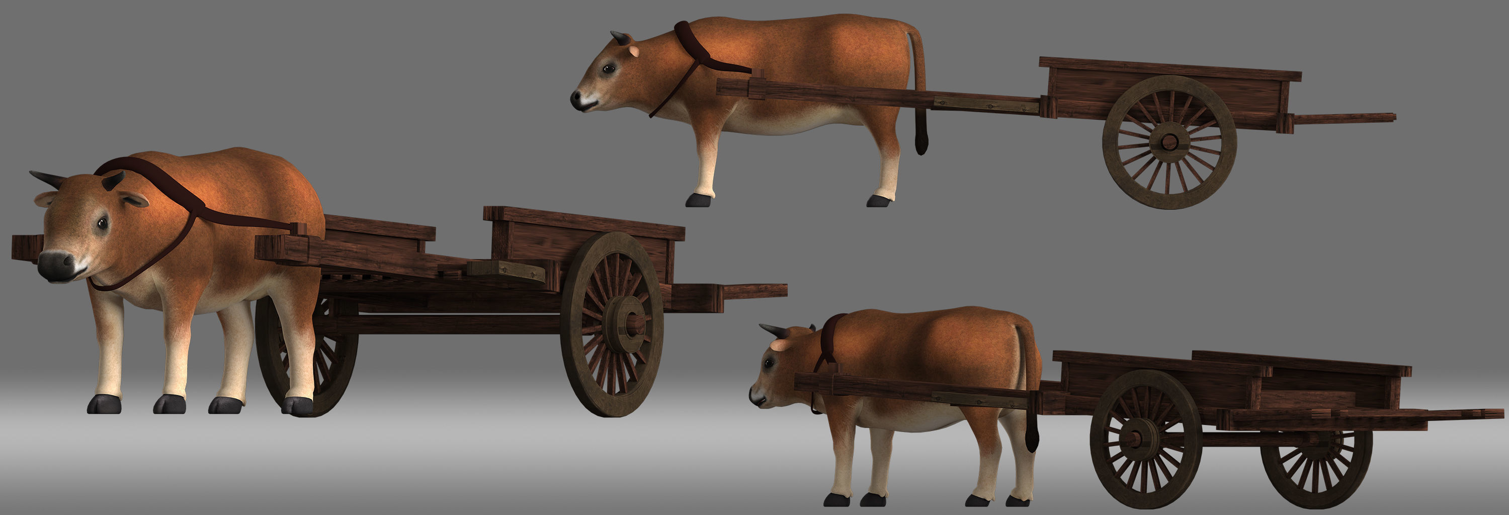 cattle ox cart carriage animation role 3D | CGTrader