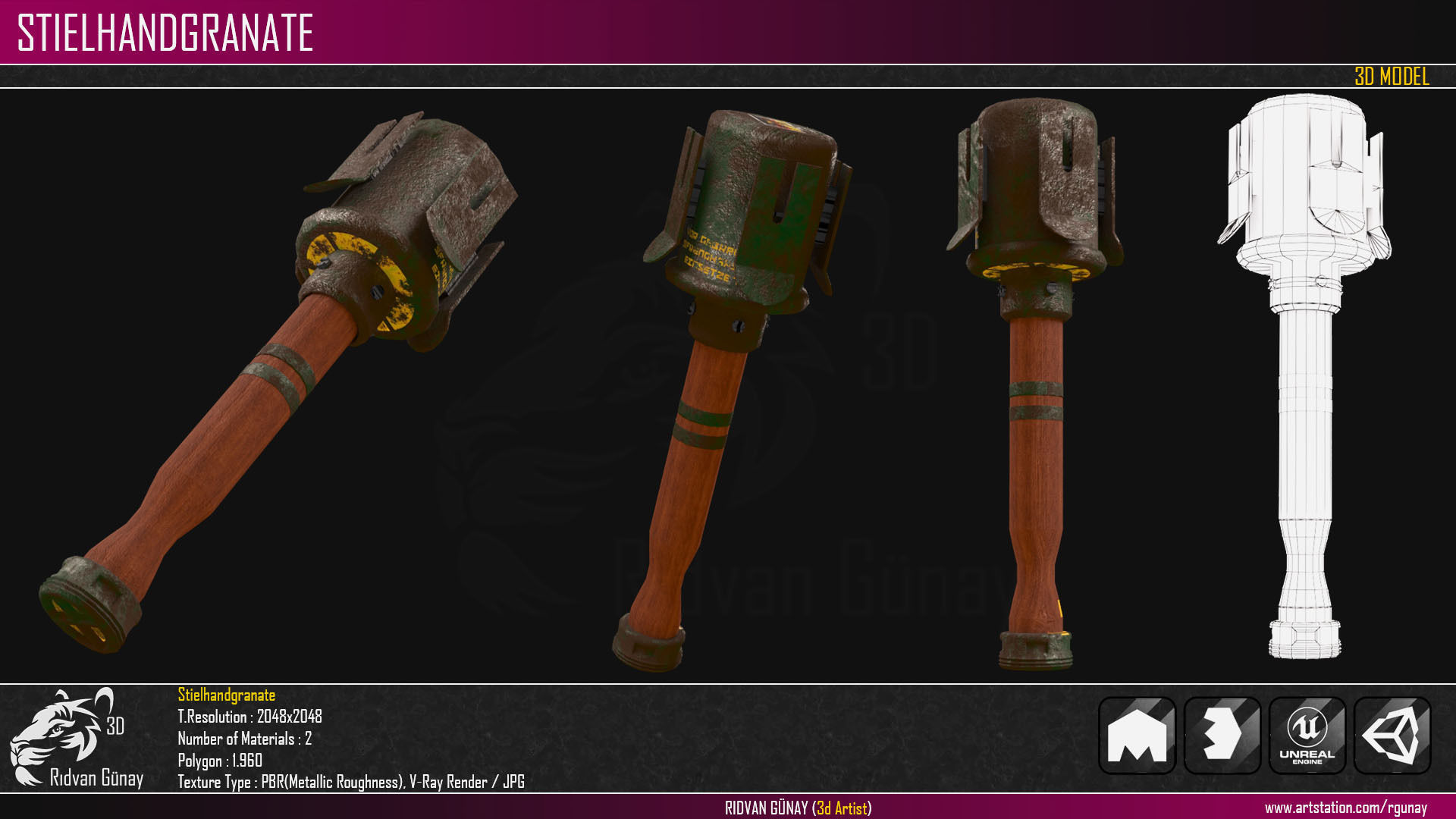 Stielhandgranate 3d 3D model | CGTrader