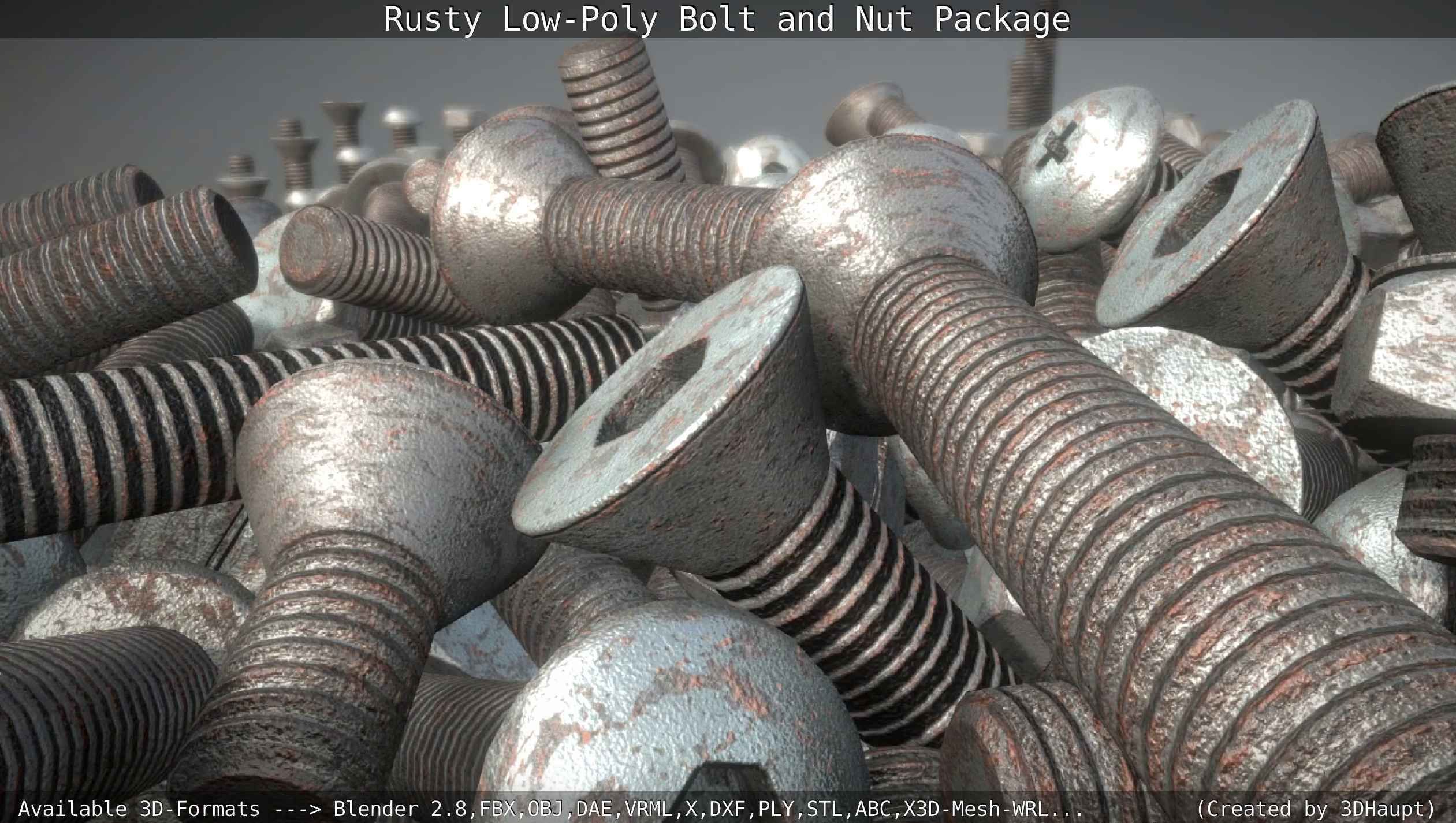 3D model Rusty Low-Poly Bolt and Nut Package VR / AR / low-poly | CGTrader
