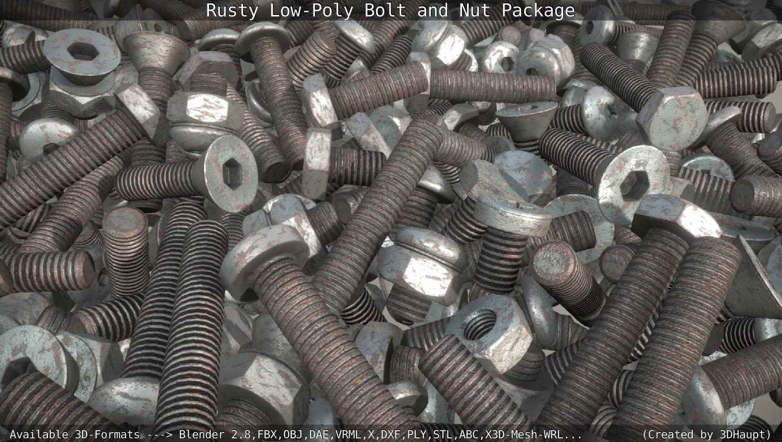 3D model Rusty Low-Poly Bolt and Nut Package VR / AR / low-poly | CGTrader