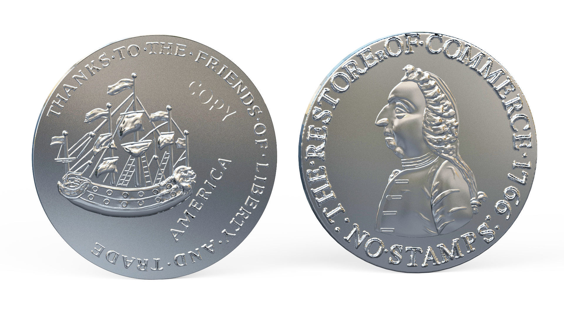 USA Halfpenny William Pitt tokens 1766 coin 3D model | CGTrader