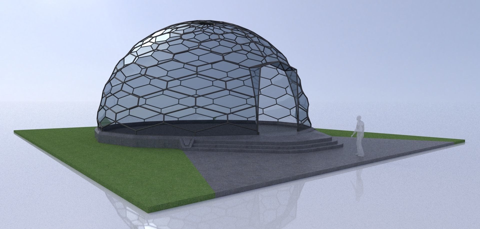 Hexagonal geodesic dome like structure with entry 3D model | CGTrader