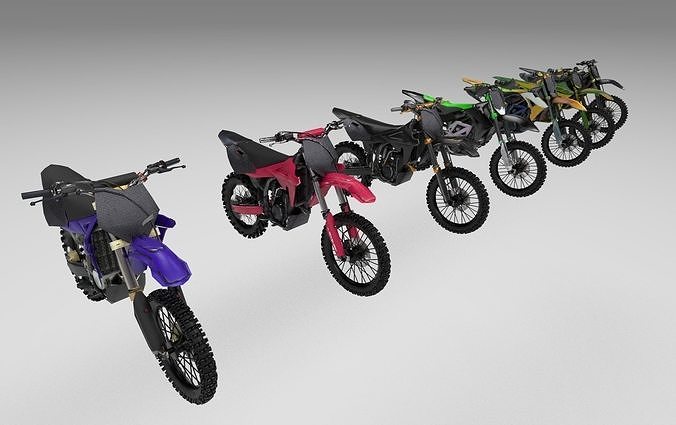 3D model Pack Of 7 low poly game ready Dirt bikes VR / AR / low-poly ...