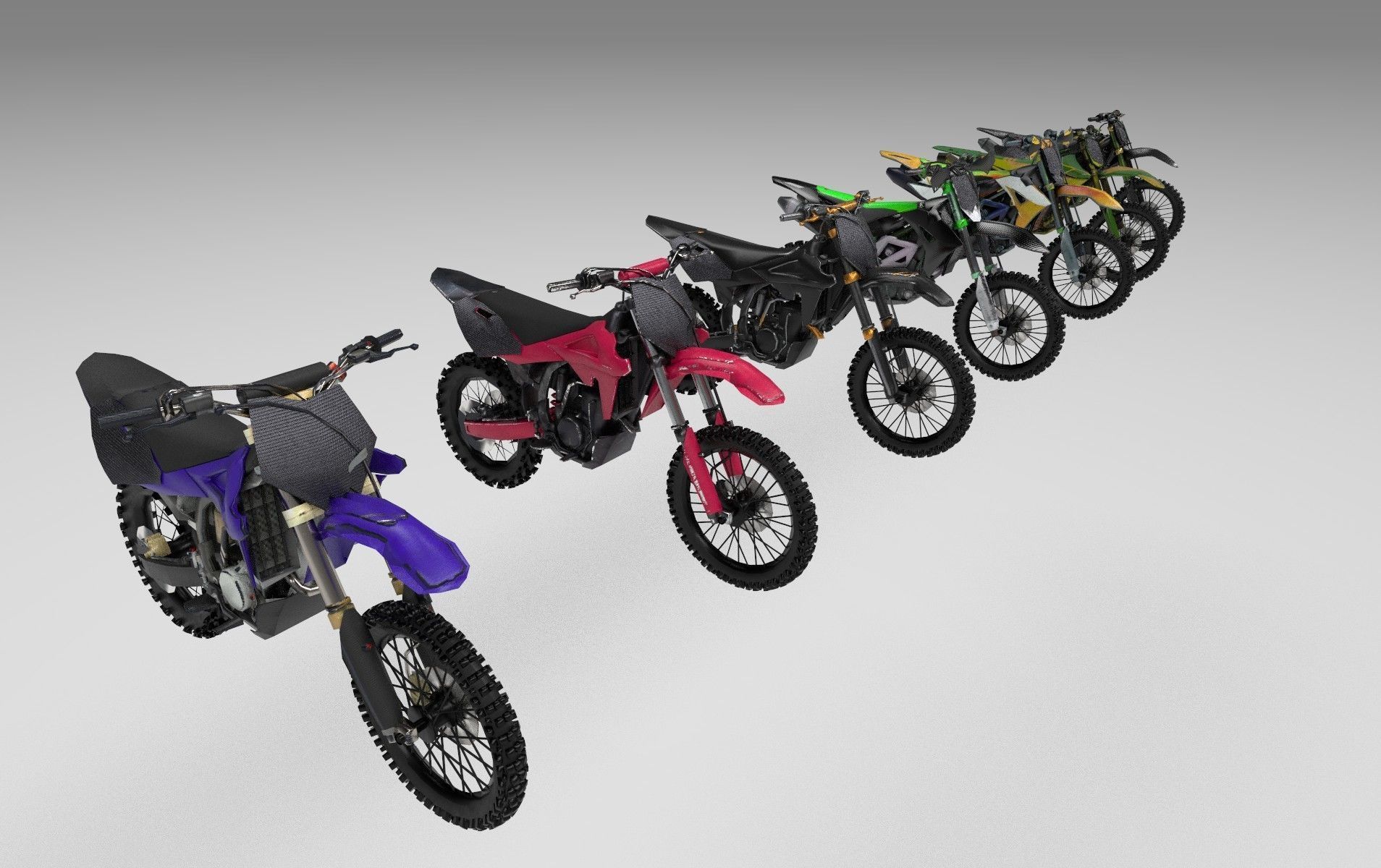 3D model Pack Of 7 low poly game ready Dirt bikes VR / AR / low-poly ...