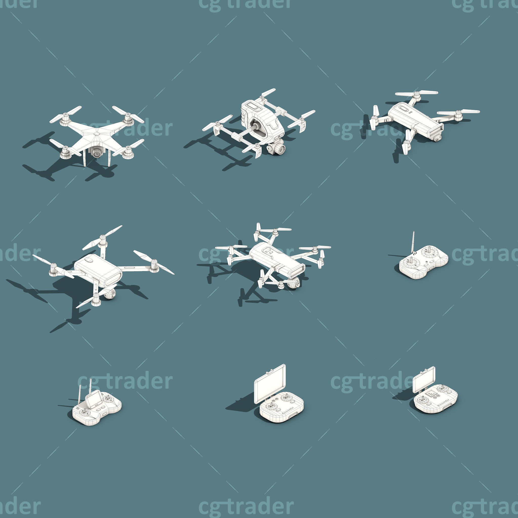 3D model Low Poly Drone Isometric Icon Pack 02 VR / AR / low-poly ...