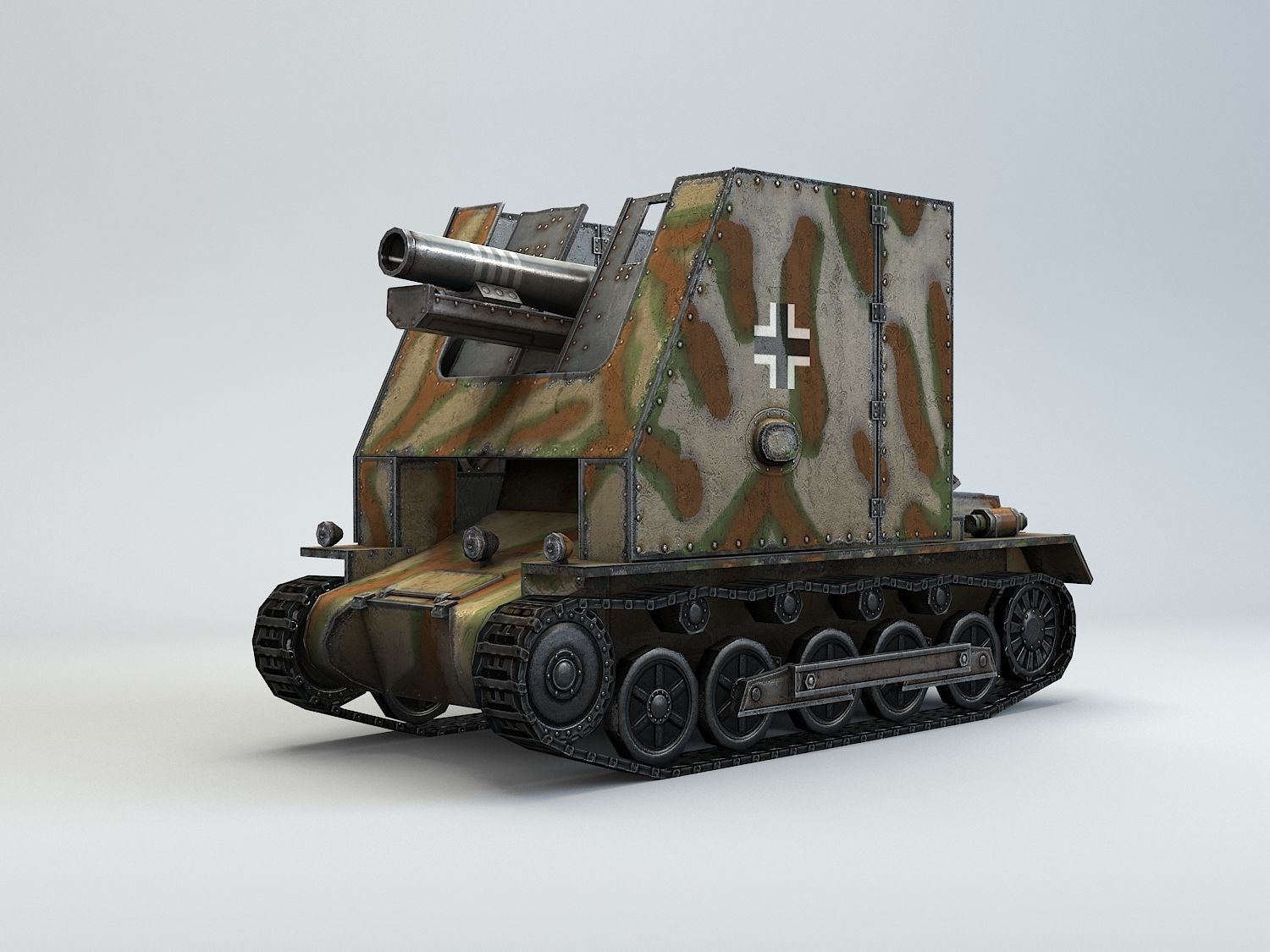 3D model Low Poly 15 cm sIG 33 Sf on PzIB VR / AR / low-poly | CGTrader